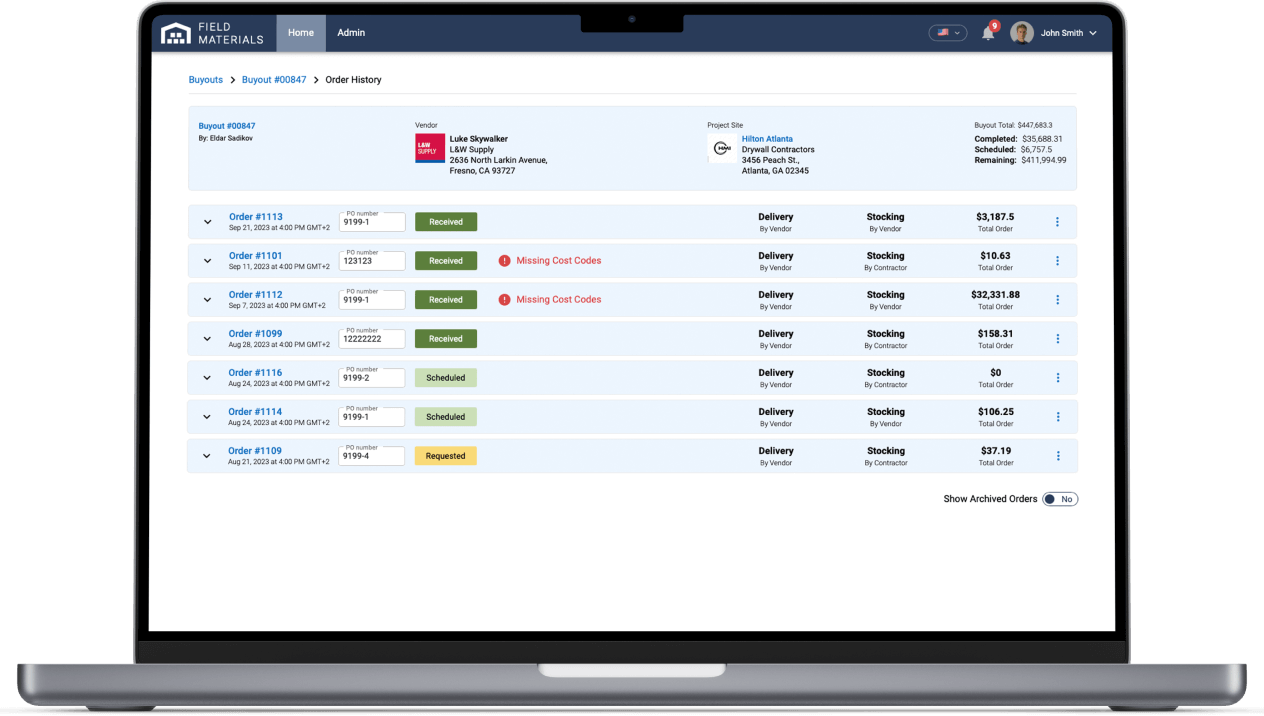 Field Materials: Orders Module